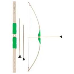 BestSaller 1274 - Kinder-Bogen mit Loch inkl. 3 Pfeilen, Buchenholz, 80cm, Holz-Bogen, Griff mit gr&uuml;ner Kunststoffwickelung