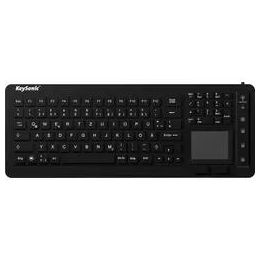 KEYSONIC KSK-6231 INEL (DE) USB Tastatur Deutsch, QWERTZ Schwarz Silikonmembran, Wasserfest (IPX7), Beleuchtet, Integriertes Touchpad, Maustasten