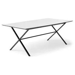 Esstisch HAMMEL FURNITURE "Meza Designtisch mit Auszugsfunktion und 2 Einlegeplatten", wei&szlig; (wei&szlig;, schwarz, wei&szlig;), B:165cm H:74cm T:90cm, Tischplatte: Weiss Laminat (schwarzer Rand), Gestell: Pulverbeschichtetes schwarzes Metall, RAL9005 matt., Tische, Esstisch
