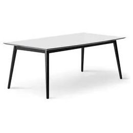 Esstisch HAMMEL FURNITURE "Meza Designtisch mit Auszugsfunktion und 2 Einlegeplatten", wei&szlig; (wei&szlig;, schwarz, wei&szlig;), B:210cm H:74cm T:100cm, Tischplatte: Weiss Laminat (schwarzer Rand), Gestell: Massive Esche, Tische, Esstisch, bootsf&ouml;rmige Tischplatte MDF, Massivholzgestell, in zwei Breiten