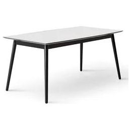 Esstisch HAMMEL FURNITURE "Meza Designtisch mit Auszugsfunktion und 2 Einlegeplatten", wei&szlig; (wei&szlig;, schwarz, wei&szlig;), B:165cm H:74cm T:90cm, Tischplatte: Weiss Laminat (schwarzer Rand), Gestell: Massive Esche, Tische, Esstisch, bootsf&ouml;rmige Tischplatte MDF, Massivholzgestell, in zwei Breiten