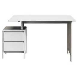 Schreibtisch OTTO HOME "Luven, Computertisch", wei&szlig; (wei&szlig;, wei&szlig;, wei&szlig;), B:120cm H:76cm T:60cm, Tische, Schreibtisch, zertifiziertes Massivholz, mit 2 Schubk&auml;sten, Breite 120-140 cm