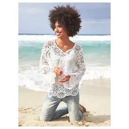 Spitzenshirt Heine "Shirt", Damen, Gr. 50, beige (champagner), 100% Baumwolle, unifarben, Rundhals, Shirts
