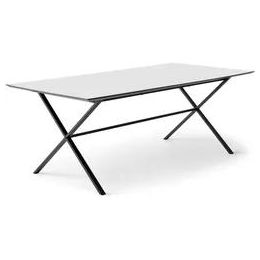 Esstisch HAMMEL FURNITURE "Meza Designtisch mit Auszugsfunktion und 2 Einlegeplatten", wei&szlig; (wei&szlig;, schwarz, wei&szlig;), B:210cm H:74cm T:100cm, Tischplatte: Weiss Laminat (schwarzer Rand), Gestell: Pulverbeschichtetes schwarzes Metall, RAL9005 matt., Tische, Esstisch