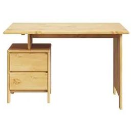 Schreibtisch OTTO HOME "Luven, Computertisch", beige (natur, natur, natur), B:120cm H:76cm T:60cm, Tische, Schreibtisch, zertifiziertes Massivholz, mit 2 Schubk&auml;sten, Breite 120-140 cm