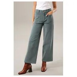 Cordhose Aniston CASUAL, Damen, Gr. 34, N-Gr, blau (petrol), Cord, Obermaterial: 98% Baumwolle, 2% Elasthan, Strukturmuster, unifarben, figurumspielend lang, Hosen Cordhose, in angesagter Hight-waist-Form