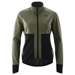 Fahrradjacke Gonso "Trail Jacket Softshell W", Damen, Gr. 38, gr&uuml;n (olivgr&uuml;n), 100% Polyester, hoch geschlossener Ausschnitt, Jacken Fahrradjacke, Wasserabweisende, strapazierf&auml;hige und atmungsaktive Radjacke.