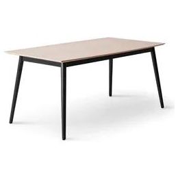 Esstisch HAMMEL FURNITURE "Meza Designtisch mit Auszugsfunktion und 2 Einlegeplatten", beige (natur, schwarz, natur), B:165cm H:74cm T:90cm, Tischplatte: Wei&szlig;pigmentiertes, matt lackiertes Eichenfurnier (nat&uuml;rliche MDF-Kante). Gestell: Massive Esche, Tische, Esstisch, bootsf&ouml;rmige Tischplatte MDF, Massivholzgestell, in zwei Breiten
