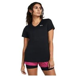 Trainingsshirt Under Armour "TECH SSV- SOLID", Damen, Gr. XL, schwarz, Obermaterial: 100% Polyester, normal, V-Ausschnitt, Shirts, normale Schnittform, gerader Rumpfabschluss, V-Ausschnitt