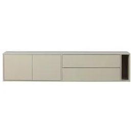 Lowboard Woood "Settle TV-Kommode", beige, B:200cm H:45cm T:44cm, FSC-zertifizierter Holzwerkstoff, Sideboards, Lowboard, mit zwei Schubladen, H 45 cm x B 200 cm