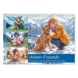 Anime-Freunde - Terminplaner mit niedlichen Tierfreundschaften (Tischkalender 2026 DIN A5 quer), Calvendo Monatskalender