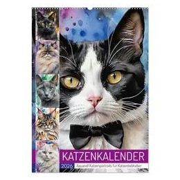 KATZENKALENDER - Aquarell Katzenportraits f&uuml;r Katzenliebhaber (Wandkalender 2026 DIN A2 hoch), Calvendo Monatskalender