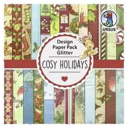 URSUS Spezialpapiere Design Paper Pack Glitter Cosy Holidays, 30 Blatt