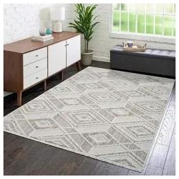 Teppich Carpet City "LINDO 8875", gr&uuml;n, B:80cm H:11mm L:150cm, Obermaterial: 100% Polyester, Teppiche, Teppich, Kurzflor, Hochtief-Muster/ 3D-Effekt, Fransen, Boho-Stil, Wohnzimmer