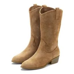 Westernstiefel Lascana, Damen, Gr. 38, braun (camelfarben), Obermaterial: 100% Textilmaterial. Decksohle: 100% Lederimitat. Futter: 100% Lederimitat. Laufsohle: 100% Synthetik, unifarben, Basic, Schuhe Sommerstiefel Cowboystiefel Schlupfstiefel, Sommer Boots, Ankle Stiefelette, Schlupfstiefel, Cowboy-Look, Cut-Outs