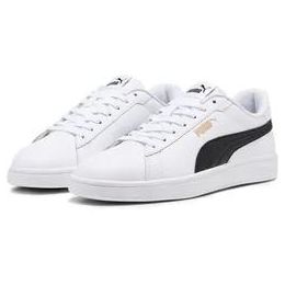 Sneaker Puma "SMASH 3.0 L", Damen, Gr. 42,5, schwarz-wei&szlig; (Puma wei&szlig;, Puma schwarz, Puma gold), Leder, Synthetik, unifarben, Schuhe Sneaker, mit sportlicher Optik, mit leicht profilierter Gummilaufsohle
