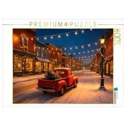 Calvendo Puzzle Weihnachten in Amerika - Magie im Lichterglanz. Ein roter Pickup, Schnee und festliche Stra&szlig;enromantik 1000 Teile Lege-Gr&ouml;&szlig;e 64x48cm