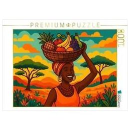 Calvendo Puzzle Frau mit Fr&uuml;chtekorb - Sonne, Stolz und Lebensfreude - Ein Motiv aus dem Kalender AFRIKA VIBES 1000 Teile Lege-Gr&ouml;&szlig;e 64x48cm Foto-Pu
