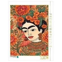 Calvendo Puzzle Bl&uuml;hende St&auml;rke. Frida Kahlo inspiriert. Frauenportr&auml;t in warmen Blument&ouml;nen 1000 Teile Lege-Gr&ouml;&szlig;e 64x48cm Foto-Puzzle f&uuml;r gl&uuml;ckliche Stunden