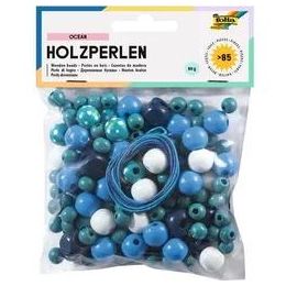 Folia Holzperlen Ocean blau t&uuml;rkis 85 St&uuml;ck
