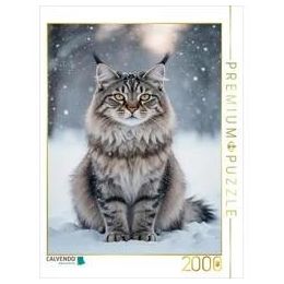 Calvendo Puzzle Die Maine Coon Katze sitzt im Schnee und zeigt ihre faszinierende Anmut im winterlichen Licht. 2000 Teile Lege-Gr&ouml;&szlig;e 90x67cm Foto-Pu