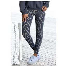 Leggings Lascana, Damen, Gr. 40/42, N-Gr, grau (dunkelgrau, taupe), Jersey, Obermaterial: 95% Baumwolle, 5% Elasthan, gemustert, figurbetont lang, Hosen Leggings, mit Zebramuster und breitem Bund, Loungewear, Topseller