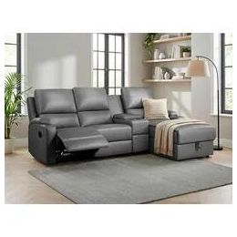 Ecksofa OTTO HOME "NAPORI Multimediasofa, 3er Kinosessel XXL, L-Form, 3 Bezugsstoffe", grau (anthrazit), B:240cm H:105cm T:155cm, Sofas, Ecksofa, Kinosofa mit Relaxfunktion, Getr&auml;nkehalter, Staufach und Staukasten