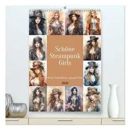 Calvendo Sch&ouml;ne Steampunk Girls. Retro-&Auml;sthetik im Aquarell-Stil (hochwertiger Premium Wandkalender 2026 DIN A2 hoch), Kunstdruck in Hochglanz