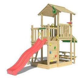 Spielturm Jungle Gym "Keep", rot, Spielt&uuml;rme, KinderB:419cm H:307cm T:181cm, Holzwerkstoff, Spielanlage mit Mini Market und Rutsche mit Wasseranschluss, B:419cm H:307cm T:181cm