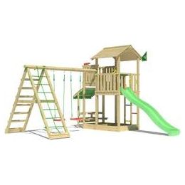 Spielturm Jungle Gym "Veranda", gr&uuml;n (hellgr&uuml;n), Spielt&uuml;rme, KinderB:454cm H:310cm T:437cm, Holzwerkstoff, Spielanlage mit Schaukel, Kletterbock und Rutsche mit Wasseranschluss, B:454cm H:310cm T:437cm