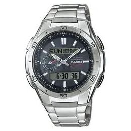 Funkchronograph Casio FUNK, schwarz (silberfarben, dunkelblau), Armbanduhren, Herren, Solaruhr, Armbanduhr, Digitaluhr, Edelstahlarmband,bis 10 bar wasserd.
