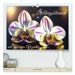 Calvendo Lieblingsblumen mit goldenen Akzenten (hochwertiger Premium Wandkalender 2026 DIN A2 quer), Kunstdruck in Hochglanz