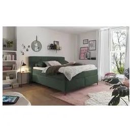 Boxspringbett "Fairfield", gr&uuml;n (olive), B:184cm L:218cm, 92% Polyester, 8% Nylon, SET ONE BY Musterring, Komplettbetten, Boxspringbett, mit Metallfu&szlig; schwarz, Wendematratze, Breite 160 oder 180 cm