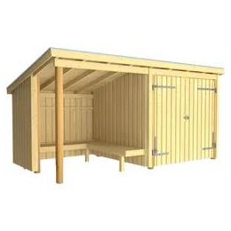 Gartenhaus Plus "Nordic Multi", beige (natur), Holzwerkstoff, Gartenh&auml;user, Gartenhaus, Gartenhaus 9,5 m2, mit Doppelt&uuml;r, Dachpappe/Aluleisten/H-F&uuml;&szlig;e