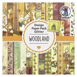 URSUS Spezialpapiere Design Paper Pack Glitter Woodland, 30 Blatt