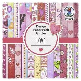 URSUS Spezialpapiere Design Paper Pack Glitter Love, 30 Blatt