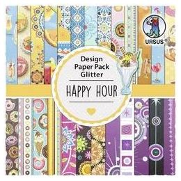 URSUS Spezialpapiere Design Paper Pack Glitter Happy Hour, 30 Blatt