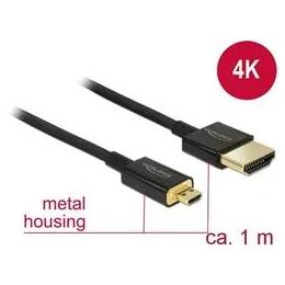 Delock HDMI Anschlusskabel HDMI-A Stecker, HDMI-Micro-D Stecker 1.00 m Schwarz 84781 4K UHD, vergoldete Steckkontakte HDMI-Kabel