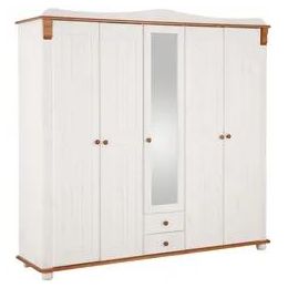 Kleiderschrank OTTO HOME "Adele", wei&szlig; (wei&szlig;, kirschbaumfarben), B:207cm H:191cm T:53,5cm, Massivholz, Schr&auml;nke, Kleiderschrank, aus massiver Kiefer,Spiegel beim 4-und 5-trg.Schrank, Innenausstattung