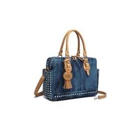 Schultertasche "Denim", Damen, Gr. B/H/T: 34cm x 24cm x 12cm onesize, blau (jeans), Baumwolle, Collezione Alessandro, Taschen Schultertasche, aus griffigem Jeansstoff mit Nieten