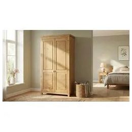 Kleiderschrank OTTO HOME "Rauna, mit Lamellen und Kassetten, klassischer Landhausstil, rustikal", beige (natur ge&ouml;lt), B:113cm H:195cm T:60cm, Massivholz, Schr&auml;nke, Kleiderschrank, massive Kiefer, Metallgriffe, mehrere Varianten, zeitloses Design, Topseller