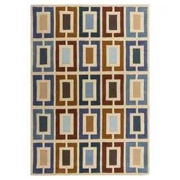Wollteppich FLAIR RUGS "Retro Blocks mit Hoch-Tief-Effekt", blau, B:160cm H:10mm L:230cm, Wolle, Teppiche, handgeschnitzter Wollteppich,Wohnzimmer, Schlafzimmer, Esszimmer