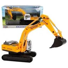 KIDS GLOBE Die Cast Bagger 2-Play traffic Excavator gelb/schwarz 22cm R&uuml;ckzug