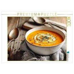 Calvendo Puzzle Cremige K&uuml;rbissuppe mit Kokos und frischen Kr&auml;utern 1000 Teile Lege-Gr&ouml;&szlig;e 64x48cm Foto-Puzzle f&uuml;r gl&uuml;ckliche Stunden