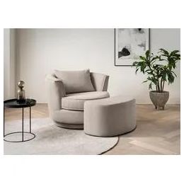 Drehsessel Home Affaire "MAISIE, Love Seat,Lese-Sessel,Sessel-Set, mit Hocker", beige (hellbeige), B:95cm H:77cm T:133cm, Sessel, Drehsessel, in MEGA CORD und Web-Velours, drehbar 360 Grad mit Hocker