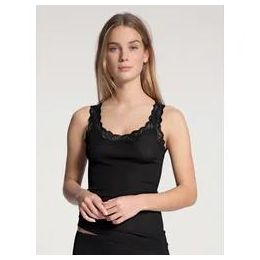 Spitzentop Calida "Richesse Lace", Damen, Gr. M (44/46), schwarz, Feinripp, Obermaterial: 70% Schurwolle, 30% Seide, unifarben, figurbetont h&uuml;ftbedeckend, tiefer Rundhals, Tops Spitzentop, edler Spitzenbesatz, Feinripp-Qualit&auml;t, w&auml;rmend