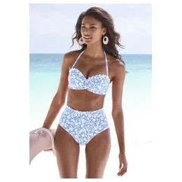 B&uuml;gel-Bandeau-Bikini-Top Vivance "Leni", Damen, Gr. 34, Cup D, blau (himmelblau, wei&szlig;), Microfaser, bedruckt, floral, Bikini-Oberteile, mit gelaserter Wellenkante