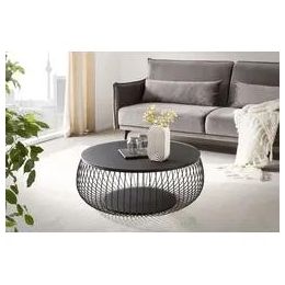 Couchtisch Salesfever "Coffeetable Wohnzimmertisch im minimalistischen Stil", schwarz (schwarz, schwarz, schwarz), B:86cm H:35cm T:86cm, Metall, Glas, Tische, Couchtisch, 10 mm starke Klarglasplatte mit Marmordruck