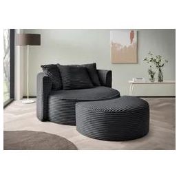 XXL-Sessel "ISALIE, Rundsessel mit Hocker, Lesesessel, Loveseat, Big-Sessel", grau (anthrazit), B:153cm H:98cm T:208cm, LeGer Home by Lena Gercke, Sessel, XXL-Sessel, trendige Stoffe, 3 Zierkissen, gro&szlig;e Sitzfl&auml;che, Cord, Samt, Boucl&eacute;