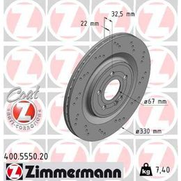 Zimmermann Bremsscheibe 400.5550.20 hinten rechts links Gelocht 330mm f&uuml;r MERCEDES-BENZ 2474230400 A2474230400